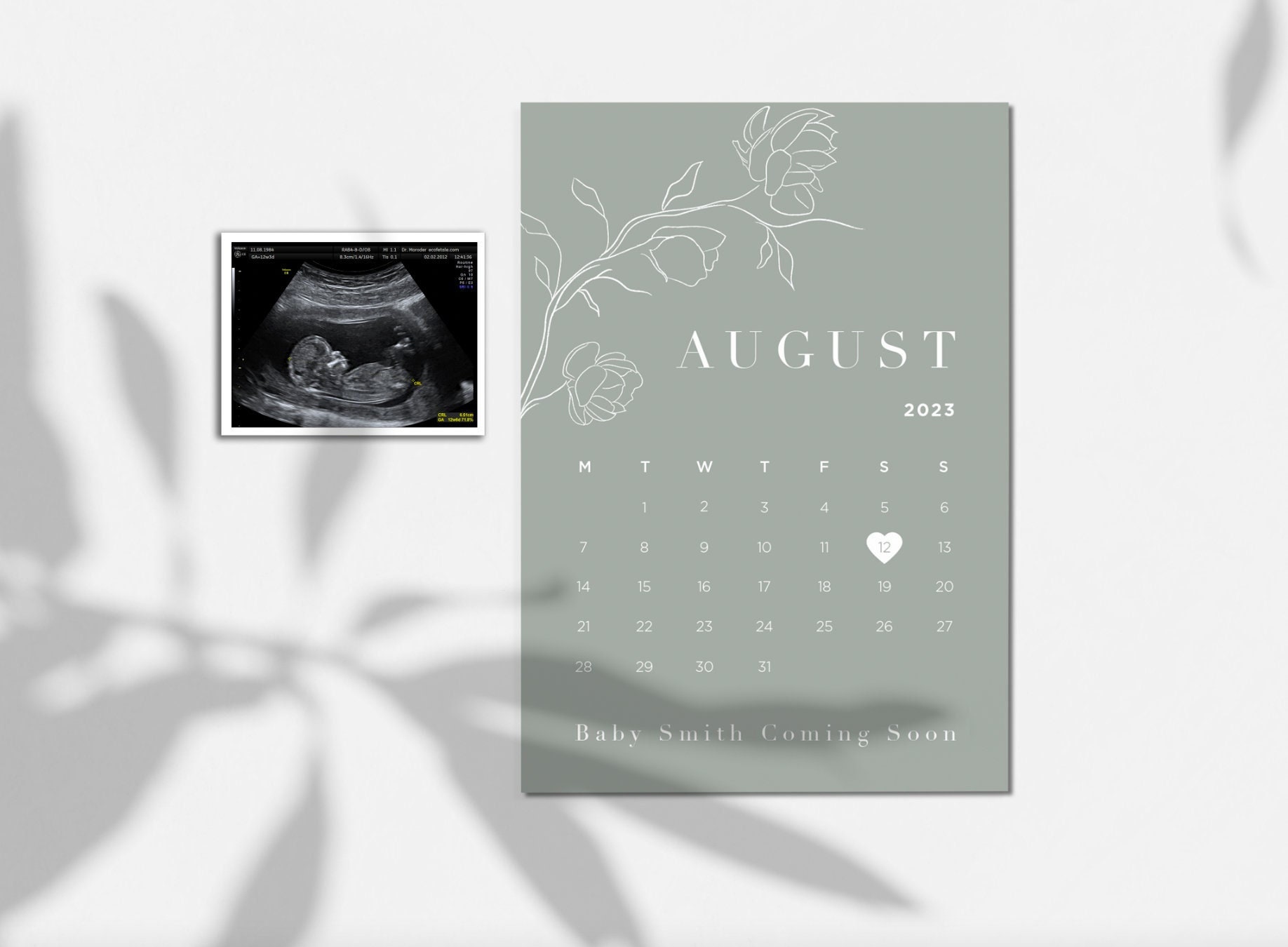Floral Printable Baby Announcement Calendar Leafy Love Heart - Etsy
