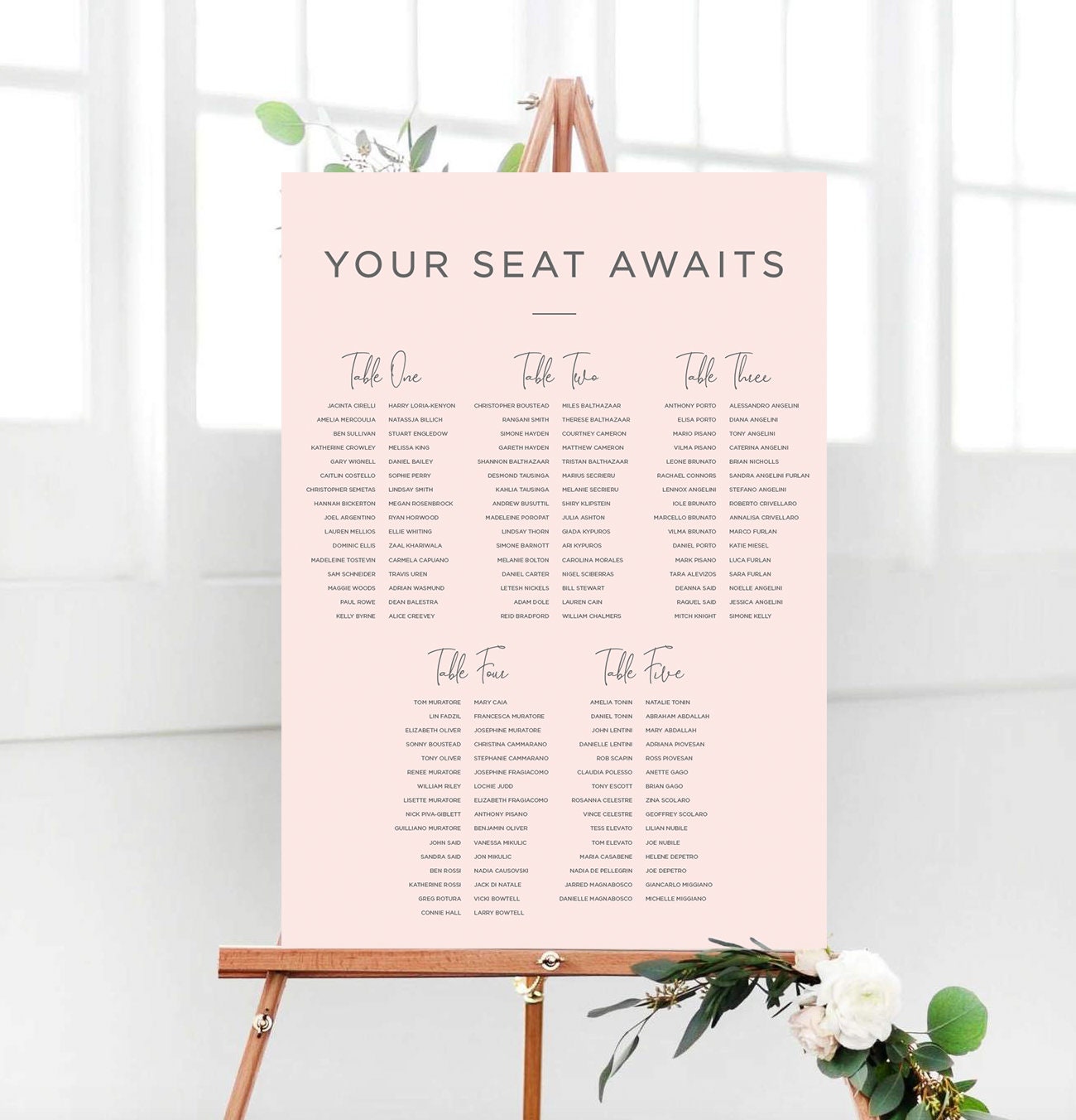 Minimal Wedding Seating Plan, Blush Pink Seating Arrangement Sign ...