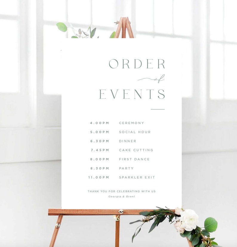 Sage Green Order of Events Wedding Welcome Sign, Printable Wedding Program Sign Template, Earthy ...