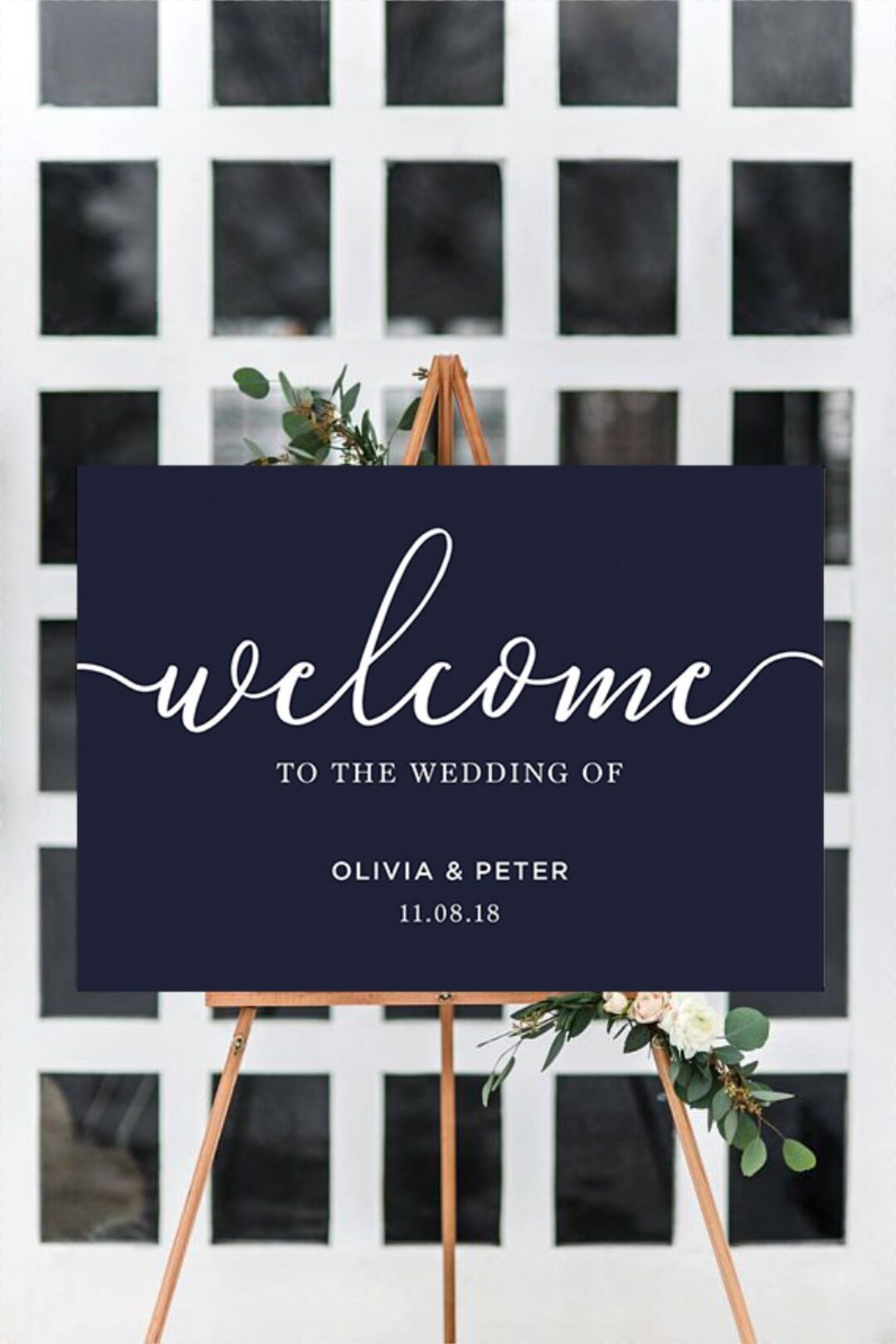 Minimal Navy Landscape Welcome Sign, Cursive Welcome Wedding Sign ...