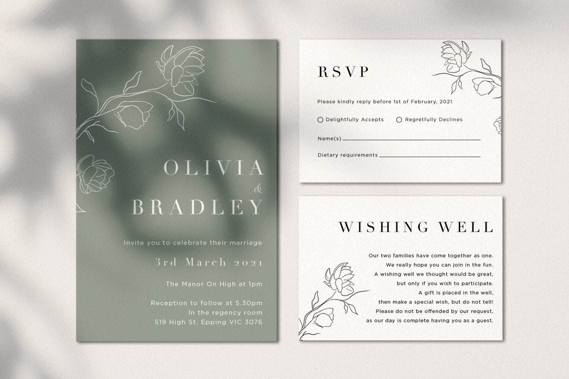 Wedding Invitation Printable Wedding Invite Green and White - Etsy