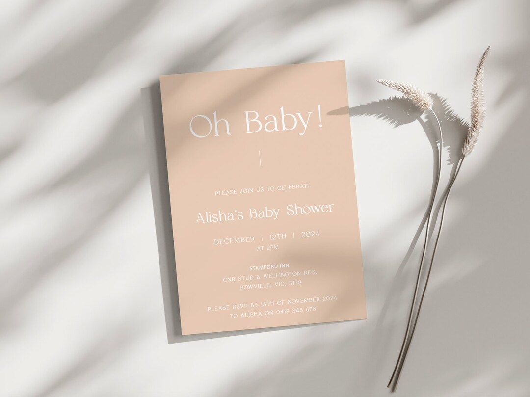 Invitación imprimible para baby shower en color melocotón pálido ...
