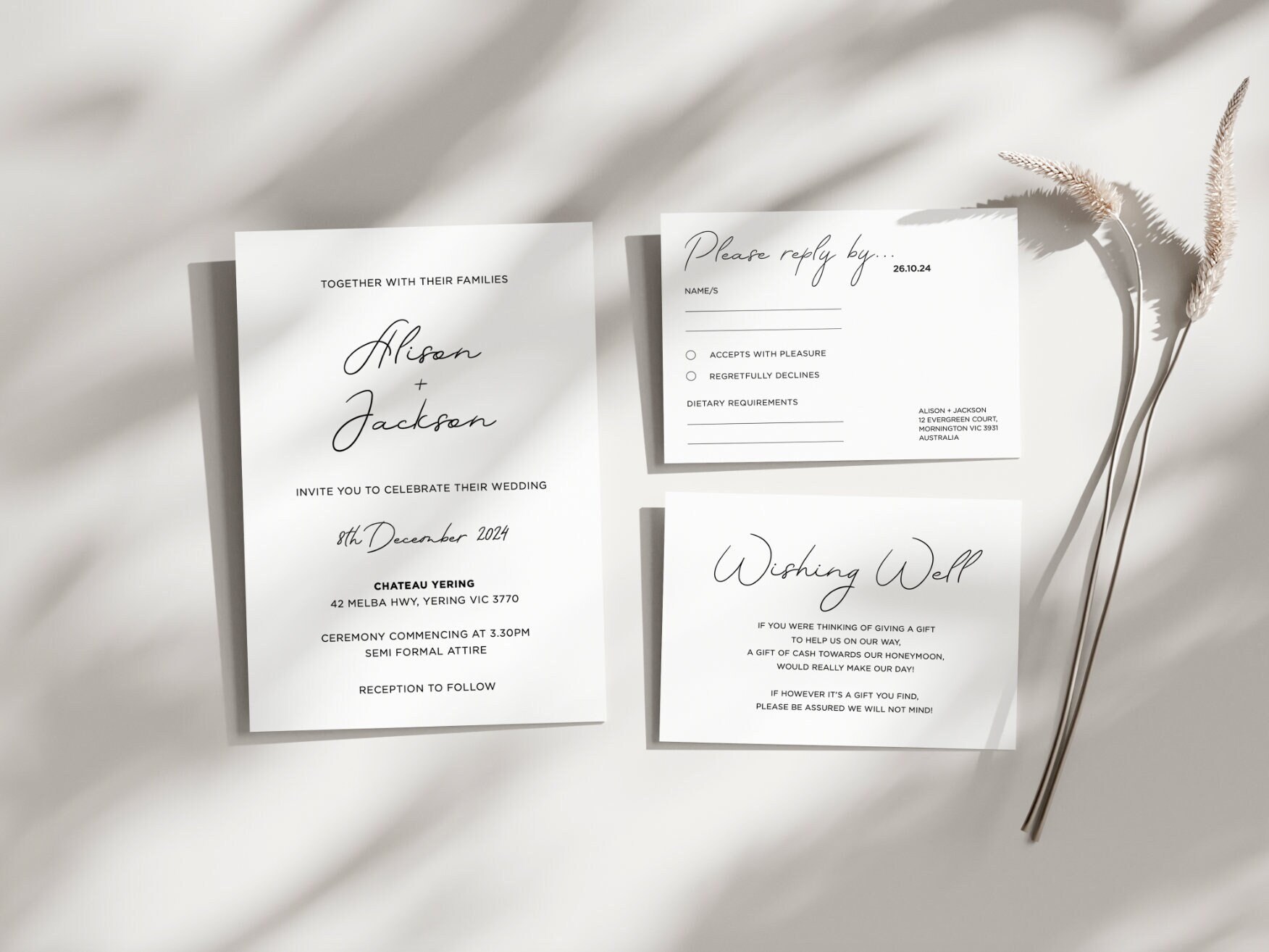 White Wedding Invitation Template Set Cursive Wedding Invite - Etsy