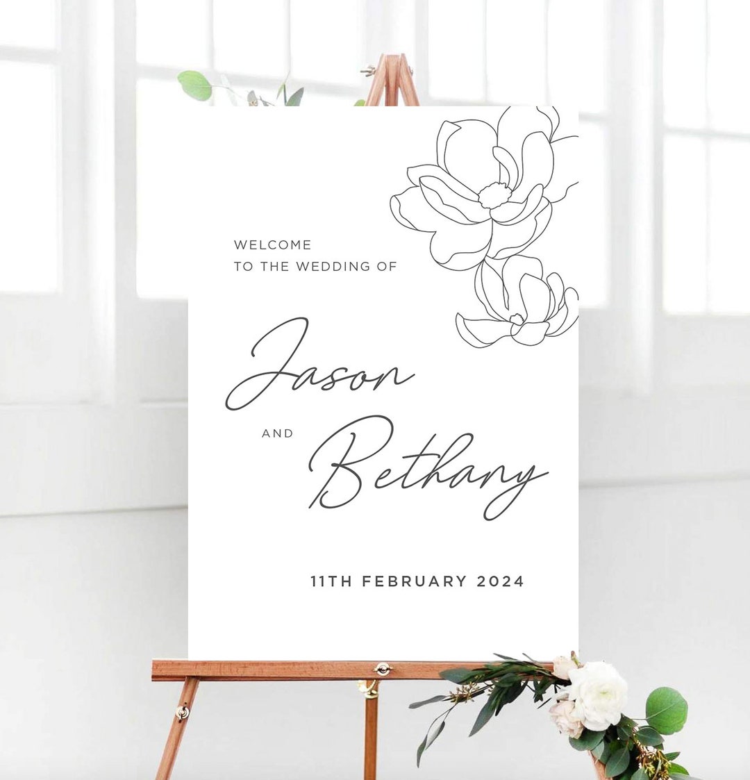 Minimalist Floral Wedding Welcome Sign, Leafy Welcome Wedding Sign ...