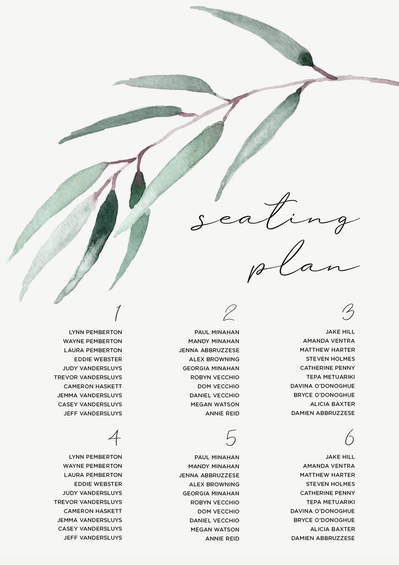 Whimsical Wedding Seating Plan, Sage Green Seating Arrangement Sign ...
