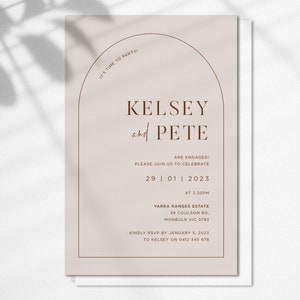 Arch Engagement Invitation Printable Card, Beige Modern Boho Were ...