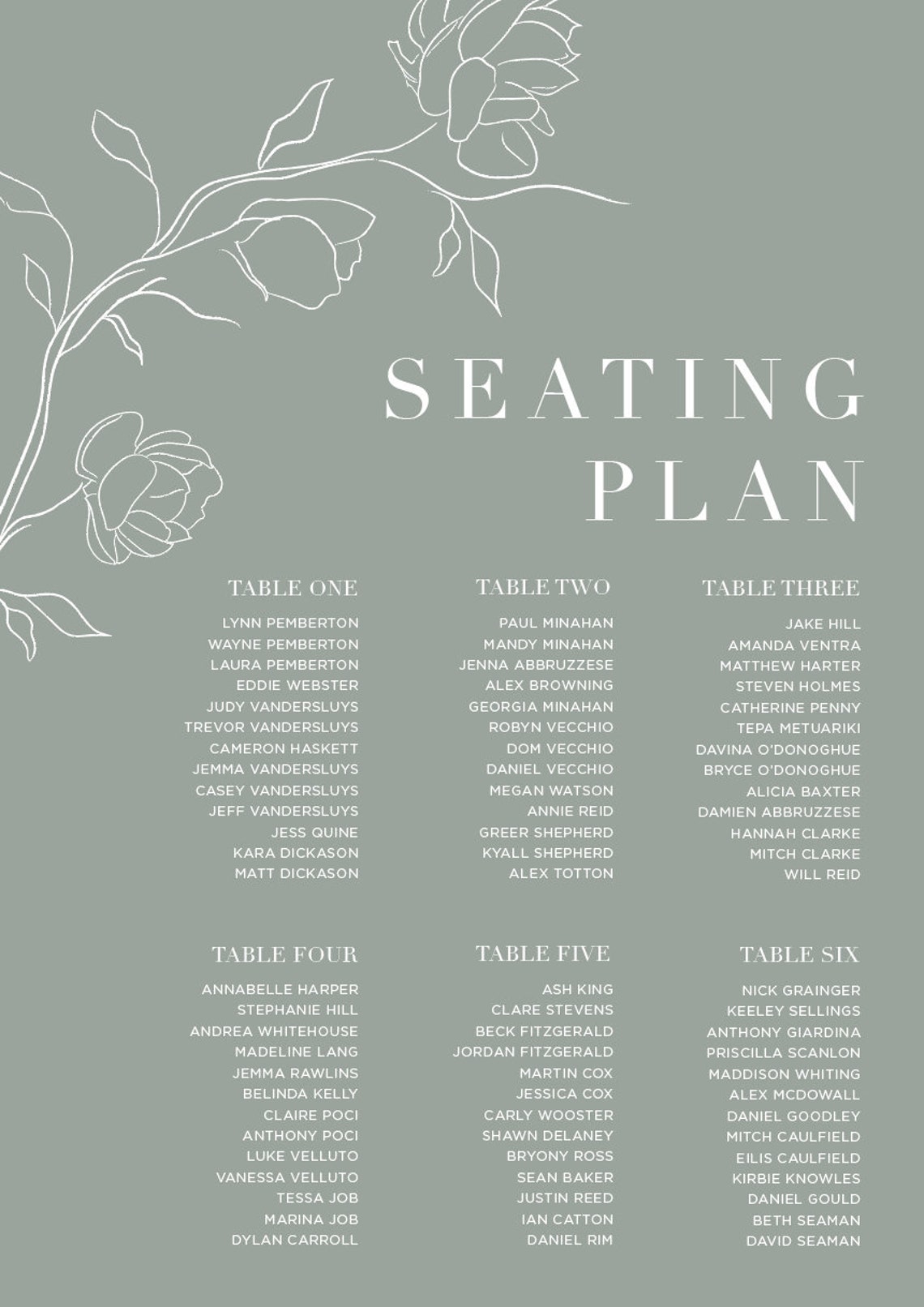 Sage Green Wedding Seating Plan Leafy Rose Seating - Etsy