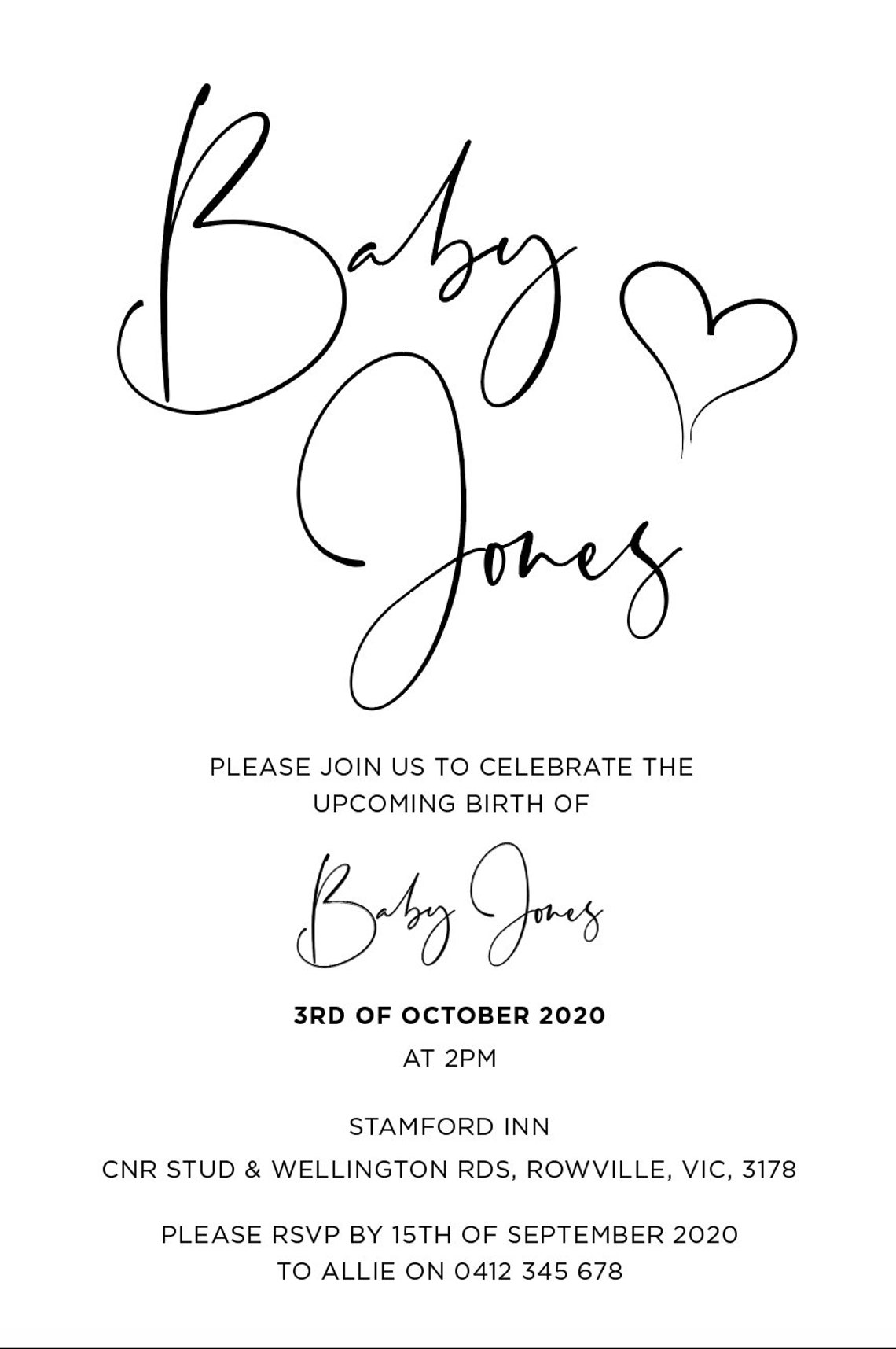 Love Heart Printable Baby Shower Invitation Neutral Cute Oh - Etsy