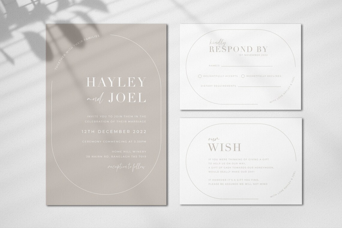 Oval Wedding Invitation Template Set Grey Wedding Invite - Etsy Australia
