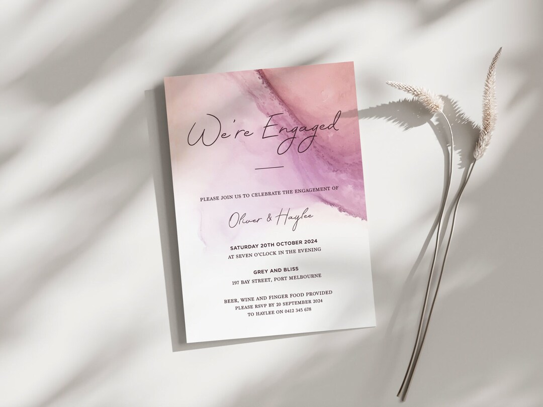 Engagement Invitation Printable Card, Soft Pink Watercolour We’re ...
