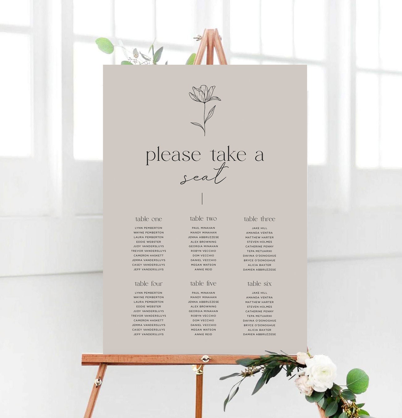 Elegant Wedding Seating Plan, Grey Floral Seating Arrangement Sign ...