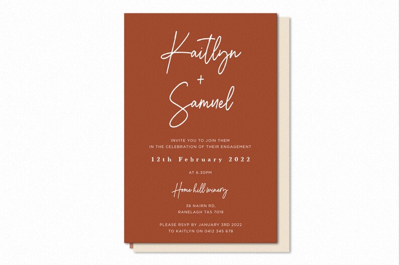 Rust Engagement Invitation Printable Card Boho Natural Red - Etsy