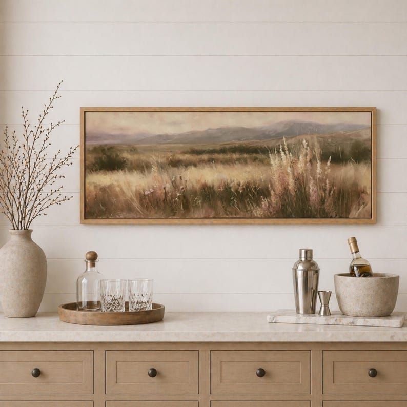 Wide Panoramic Wall Art - Wildflower Field and Mountain Canvas, Large ...
