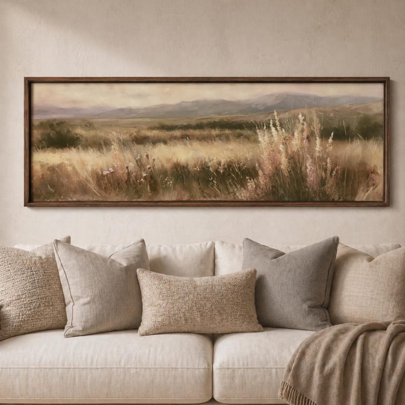 Wide Panoramic Wall Art - Wildflower Field and Mountain Canvas, Large ...
