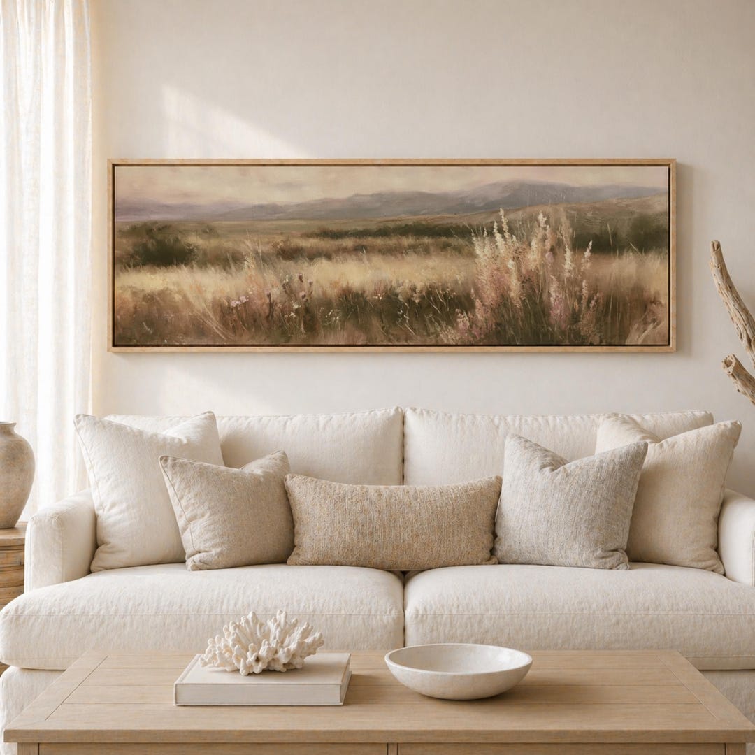 Wide Panoramic Wall Art - Wildflower Field and Mountain Canvas, Large ...