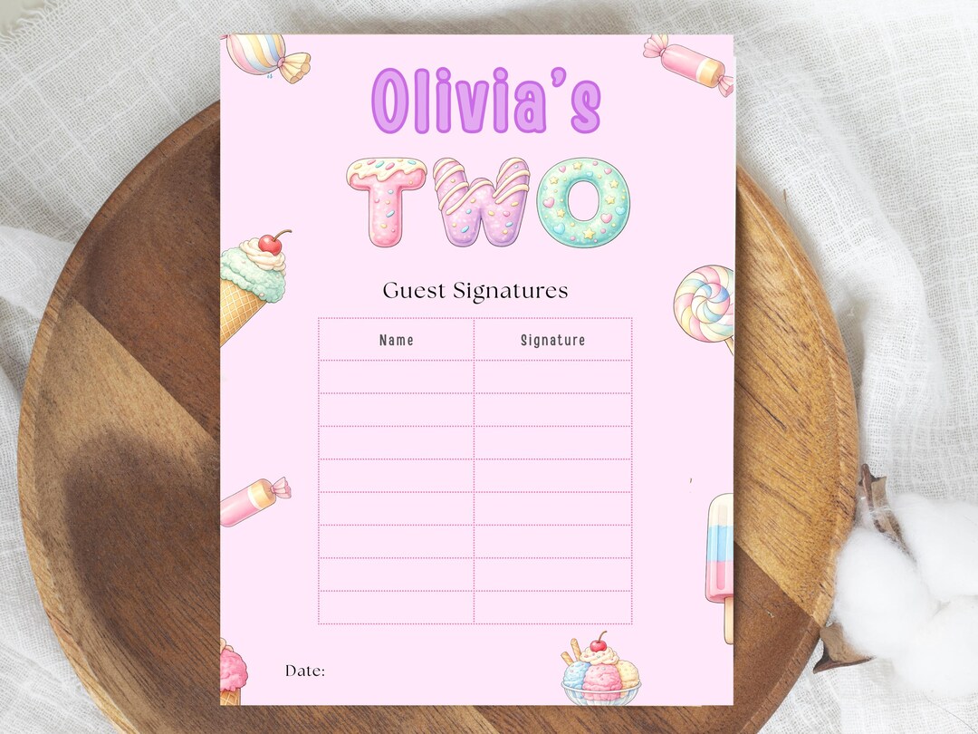 Two Sweet Birthday Guest Signature Sheet - Sweet 2nd Birthday Party ...