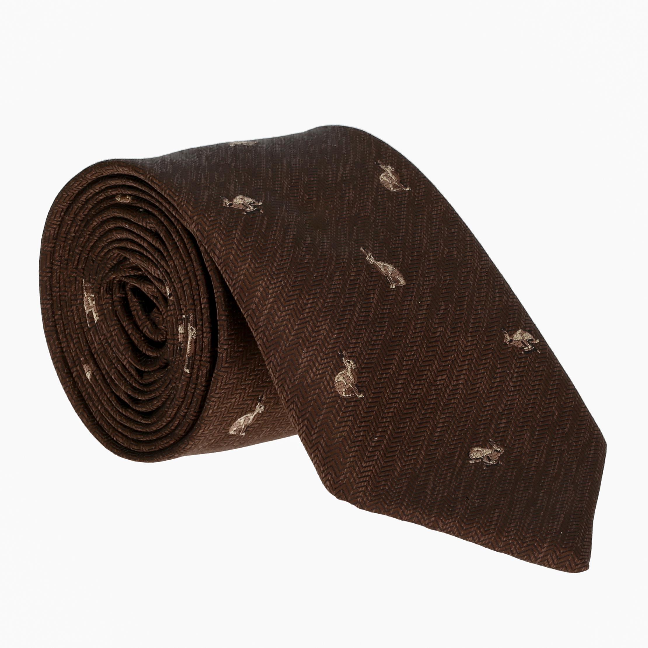 Brown Men's Tie With RABBITS Signature Wedding Gift High Quality Hand ...