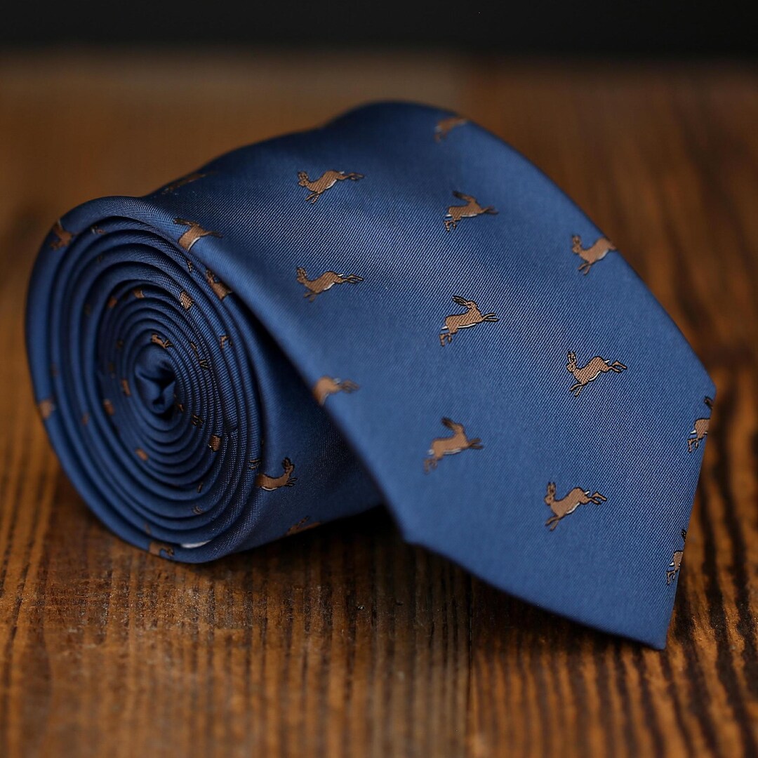 Blue Men's Tie With RABBITS Signature Wedding Gift High Quality Hand ...
