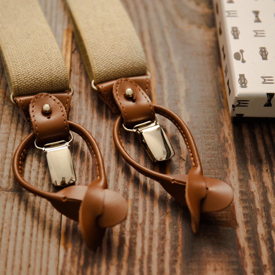 Suspenders Beige Cream Striped 2in1 Fasteners Buttons Men and Woman ...