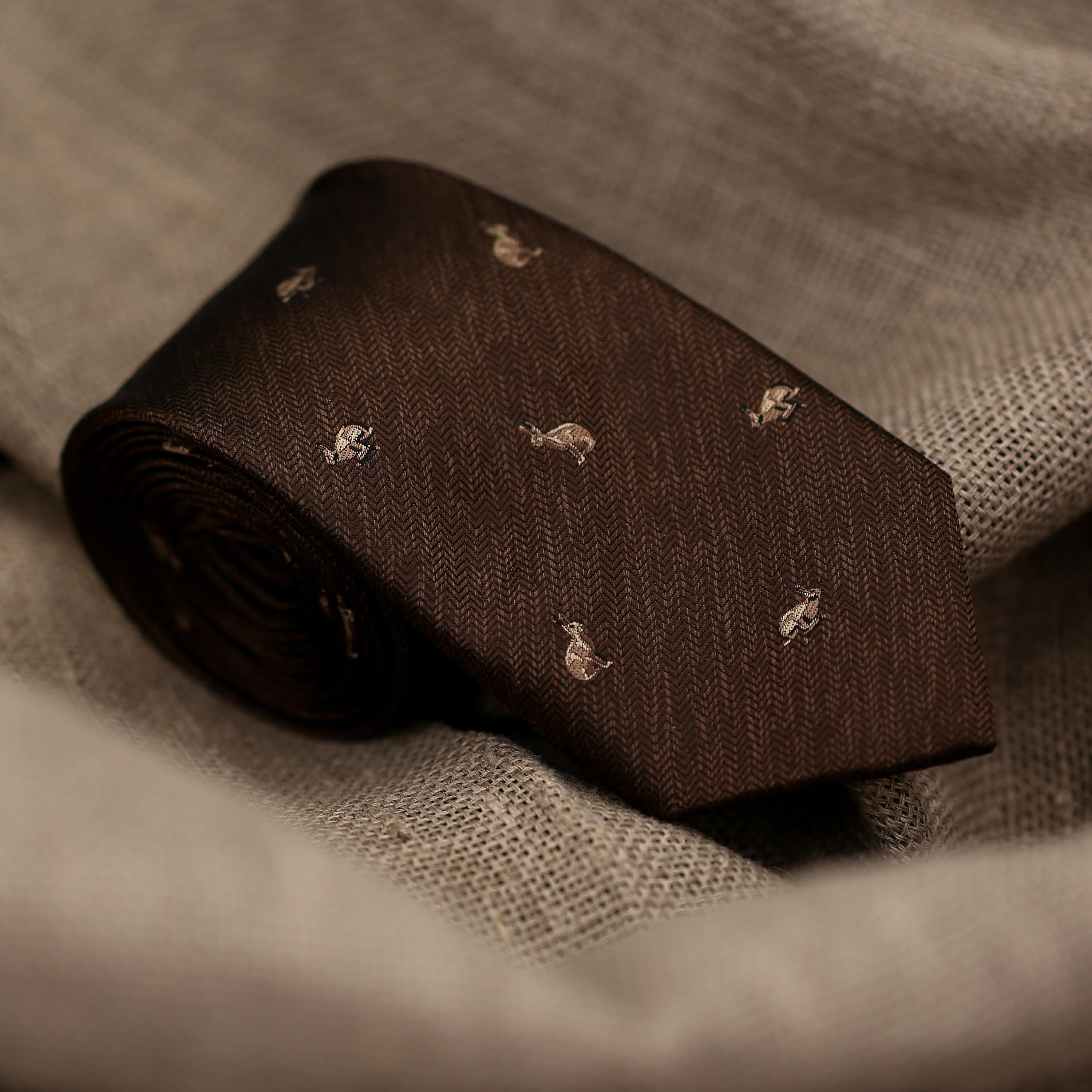 Brown Men's Tie With RABBITS Signature Wedding Gift High Quality Hand ...