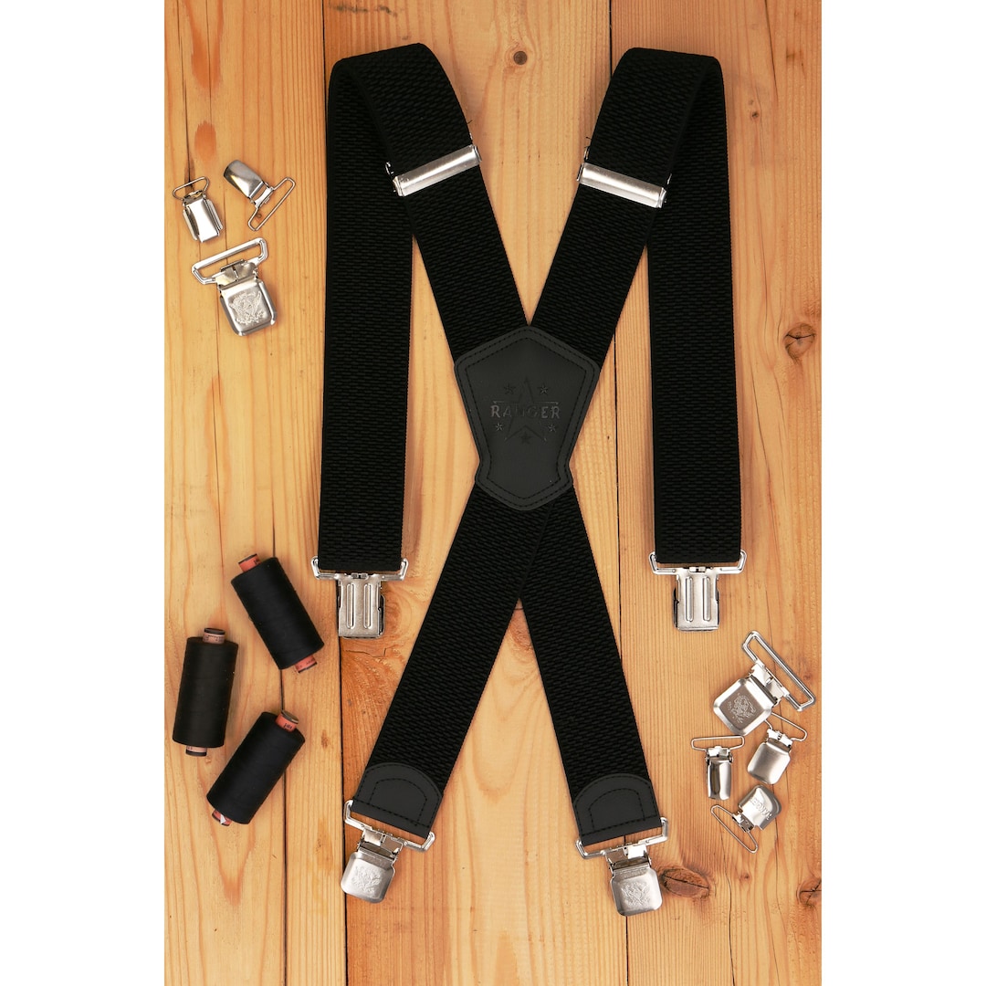 Black Leather X-type Suspenders, Heavy Duty Metal Clips - Etsy