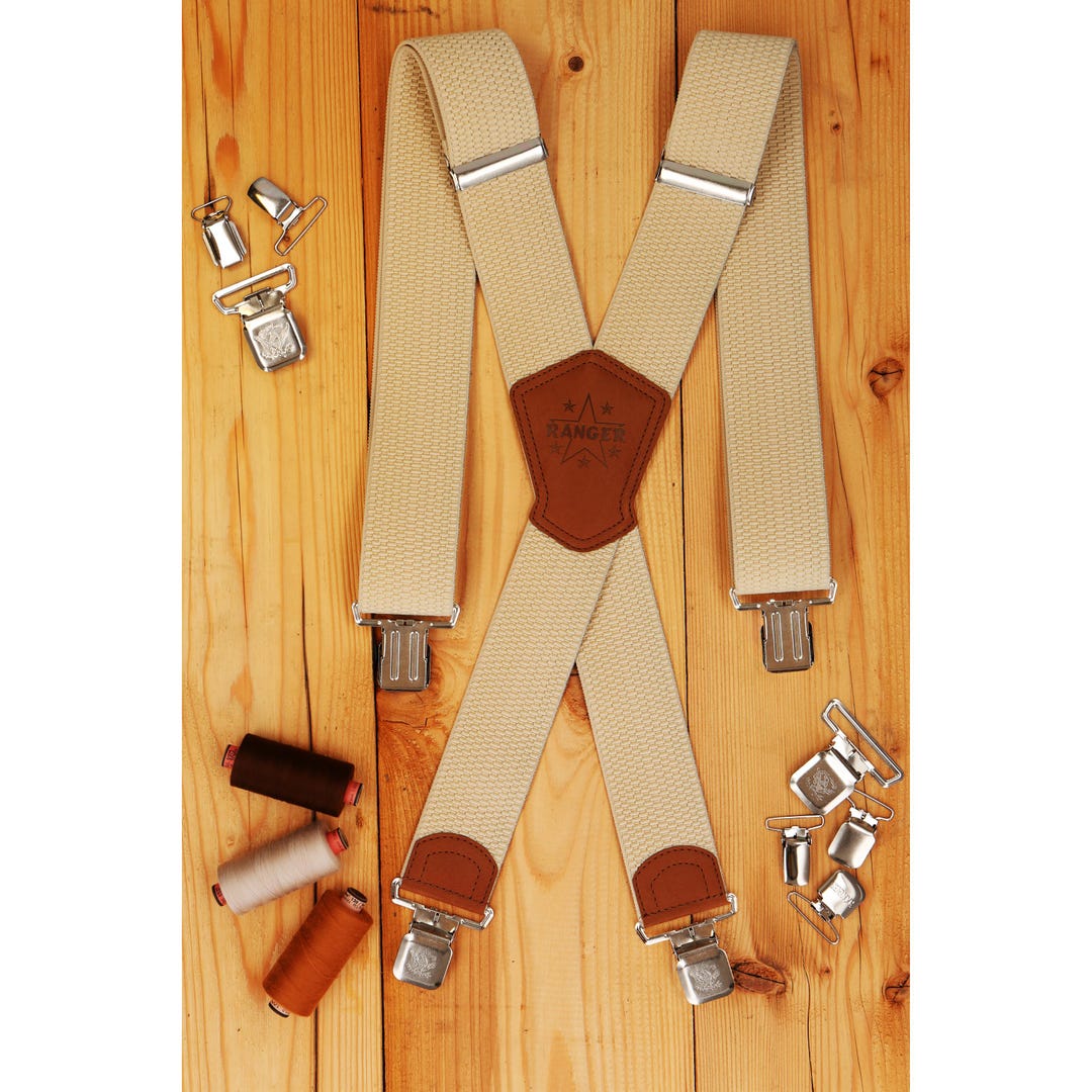 Beige Men's Suspenders, Leather X-type, Heavy Duty Clips - Etsy