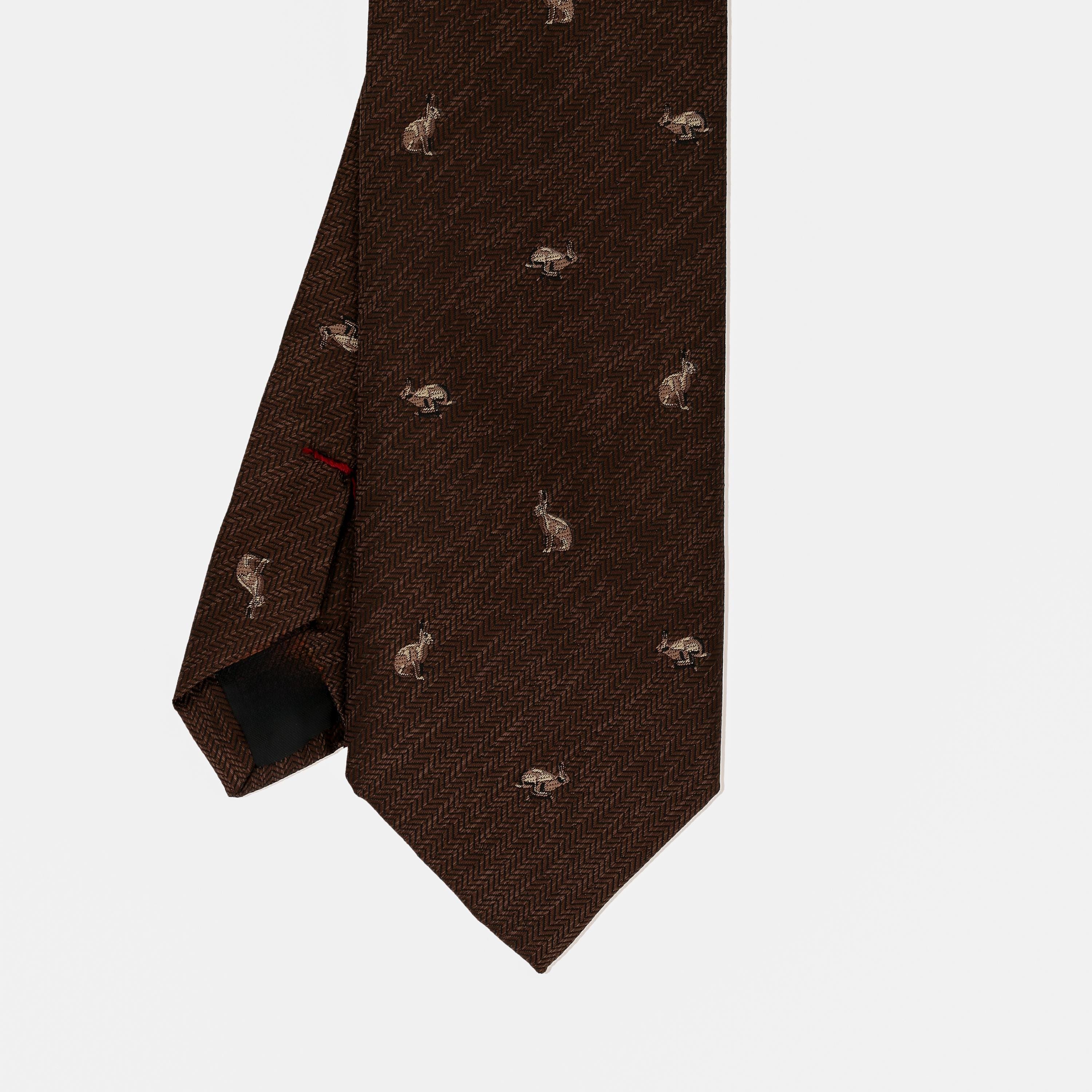 Brown Men's Tie With RABBITS Signature Wedding Gift High Quality Hand ...
