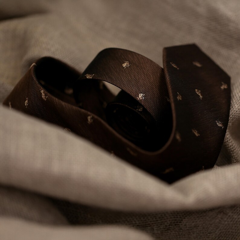 Brown Men's Tie With RABBITS Signature Wedding Gift High Quality Hand ...