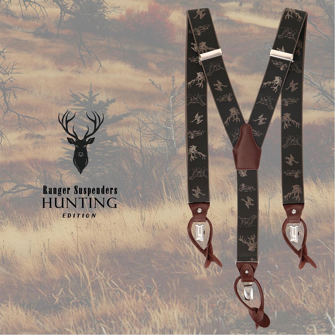 Handmade Hunting Suspenders: Dark Green Jacquard, Leather Details - Etsy