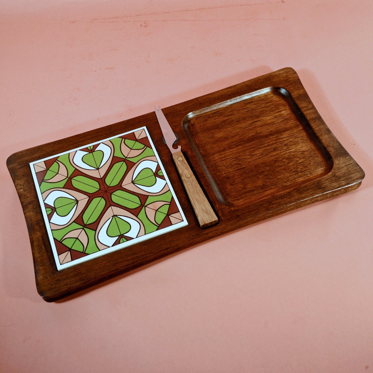 Kitchen & Dining Trays & Platters Vintage Wooden Ceramic Serving Tray ...