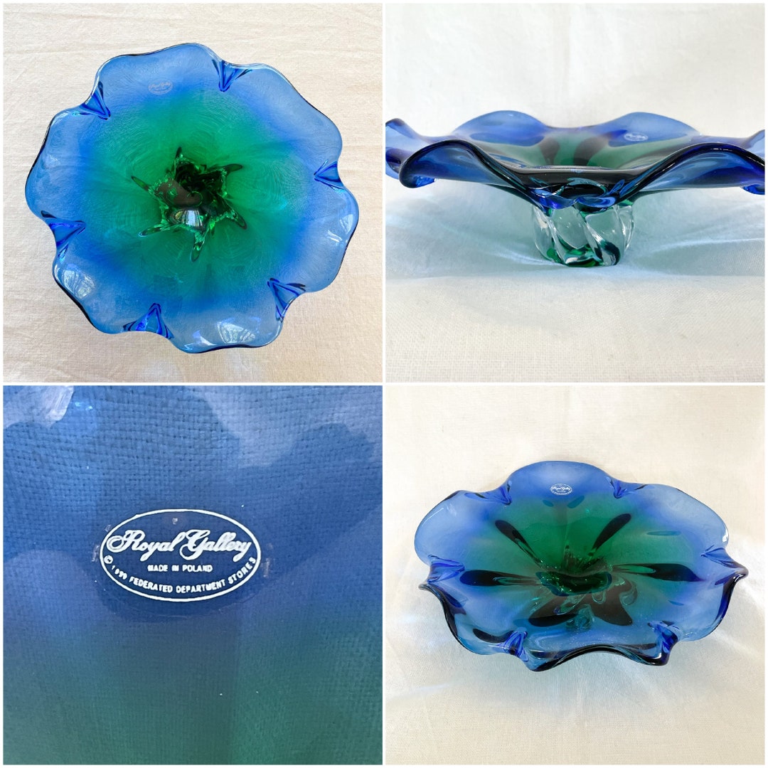 Blue/green Art Glass Bowl/display, Royal Gallery Made in Poland, Murano ...
