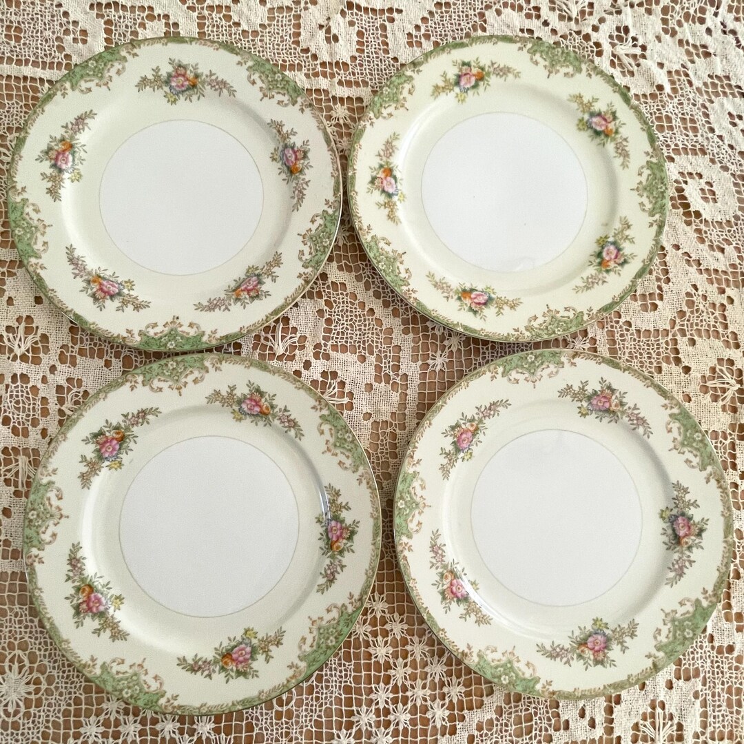 Vintage Grace China, Green & Floral Border Gold Rims, Made in Japan ...