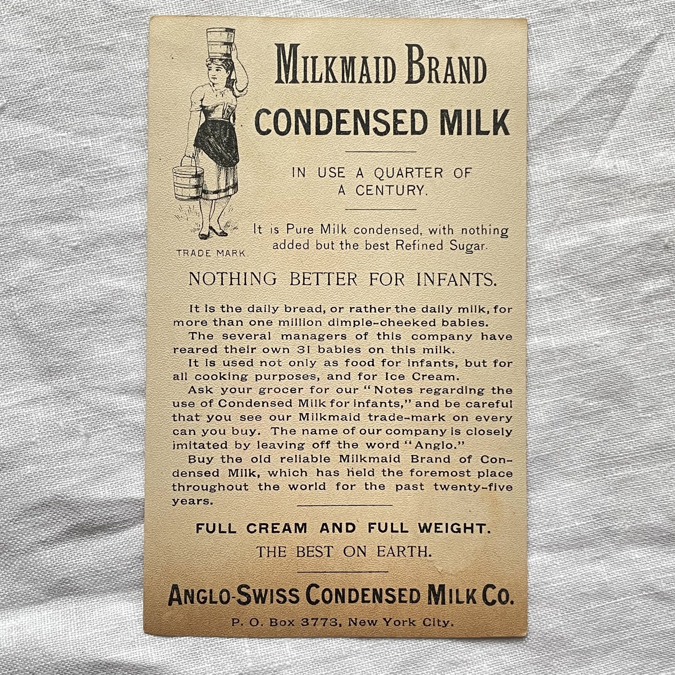 Victorian Antique 1900s Trade Card, Milkmaid Condensed Milk, Little ...