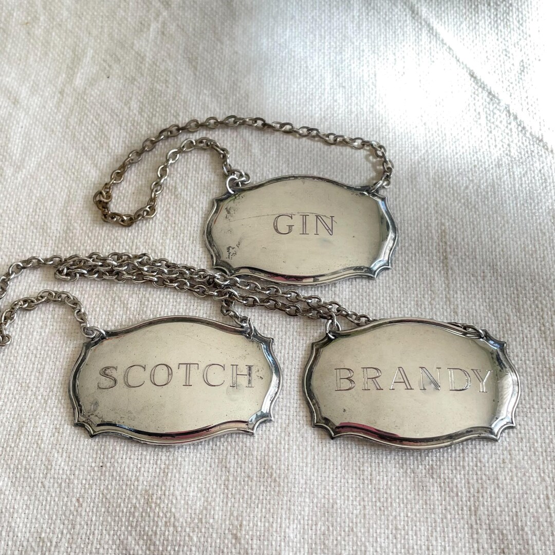 Vintage Silver Plate Decanter Tags, Scotch Gin Brandy 3 Piece Set - Etsy