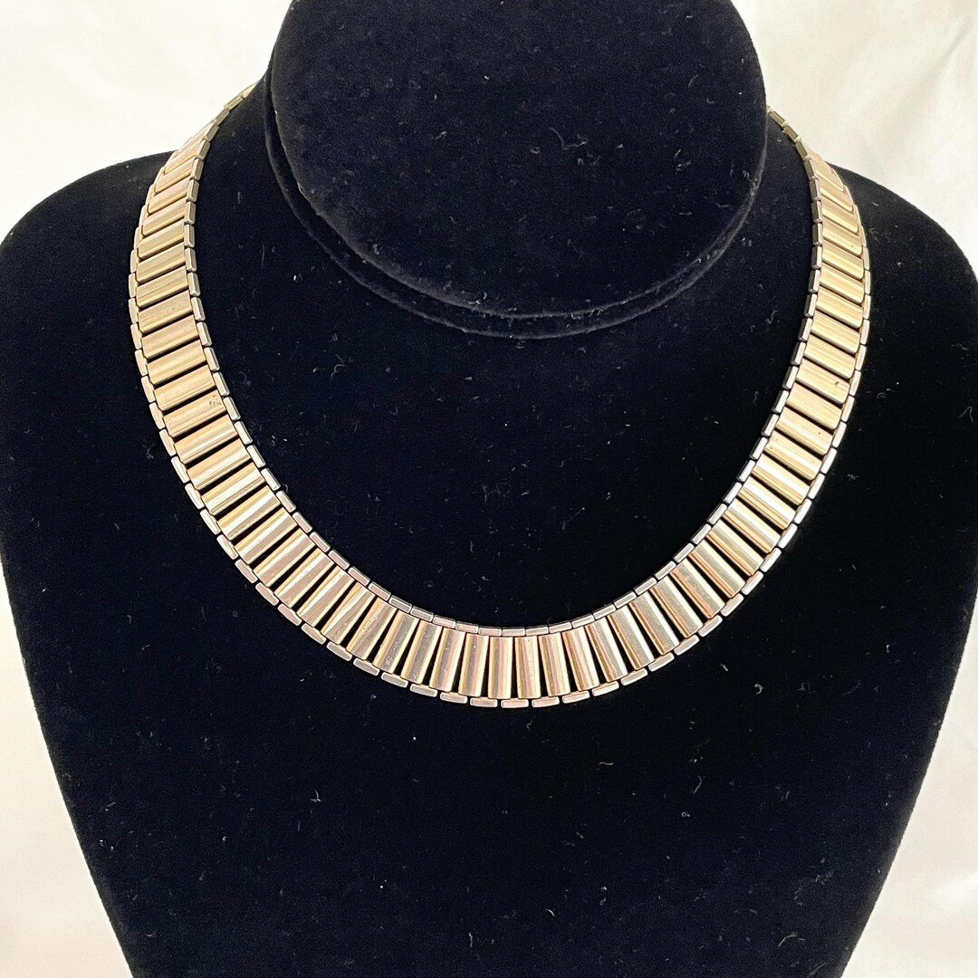 Vintage 70s Art Deco Style Gold Tone Bib/choker Necklace, Egyptian ...