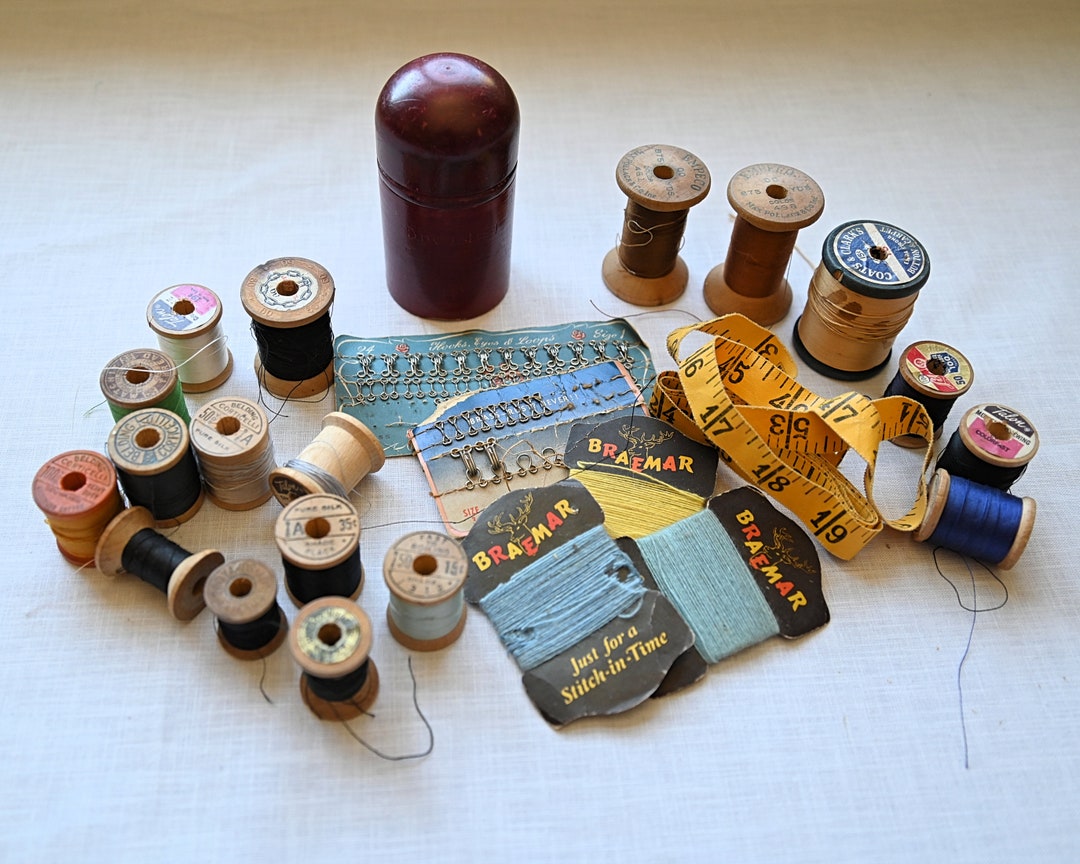 Vintage Wooden Thread Spools, Sewing Notions, Antique Wood Needle ...