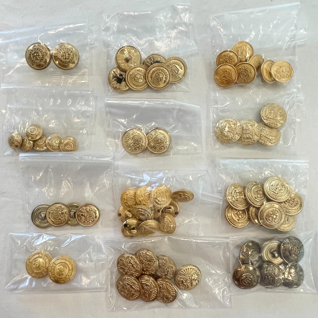60 Vintage Gold Buttons, Shield Crown Classical Designs, 12 Sets 60 ...