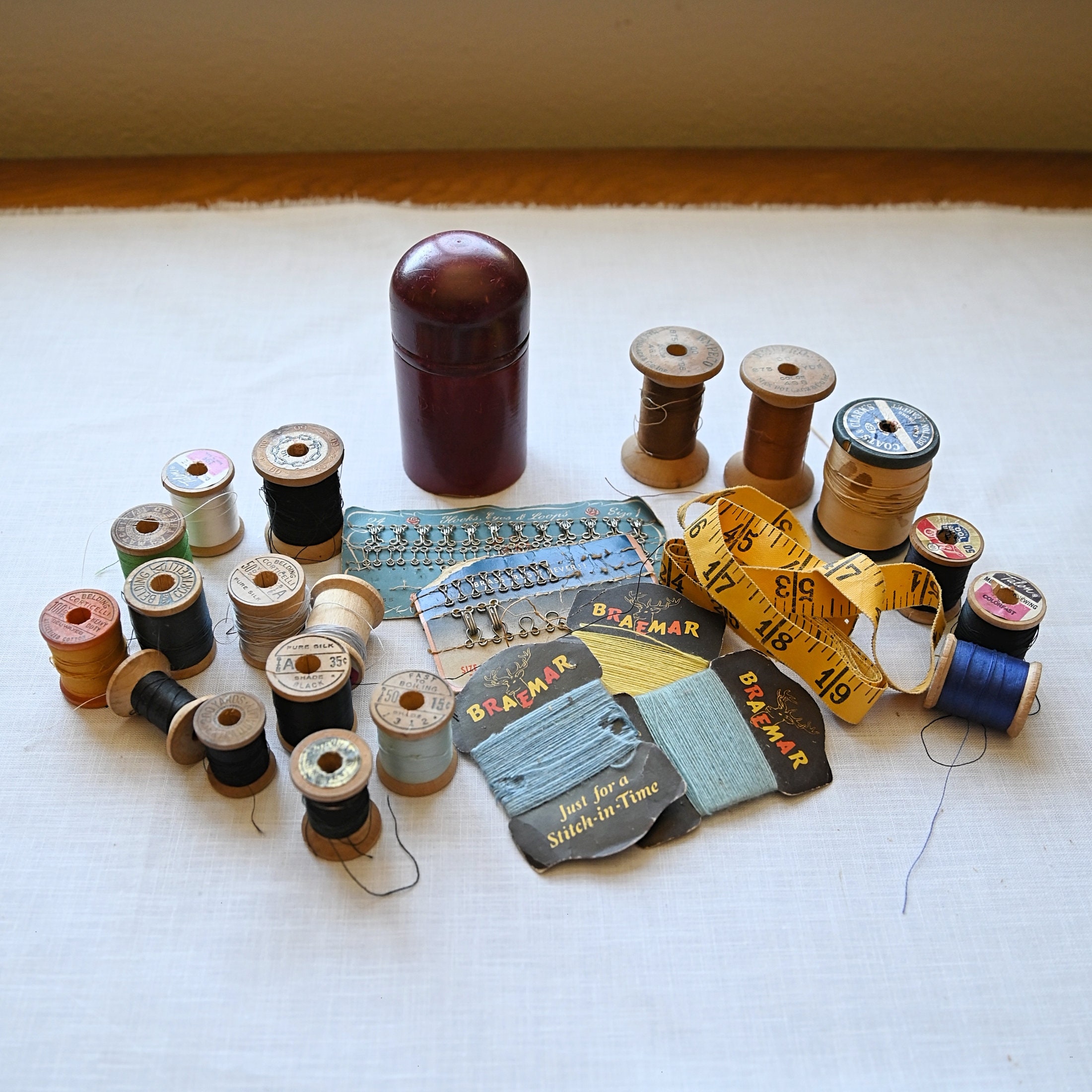 Vintage Wooden Thread Spools, Sewing Notions, Antique Wood Needle ...