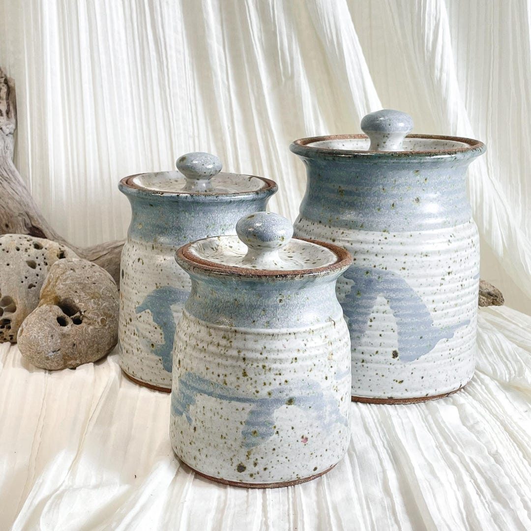Vintage Stoneware Hand Made Canister Set, 3 Canister Set W/1 Flaw - Etsy