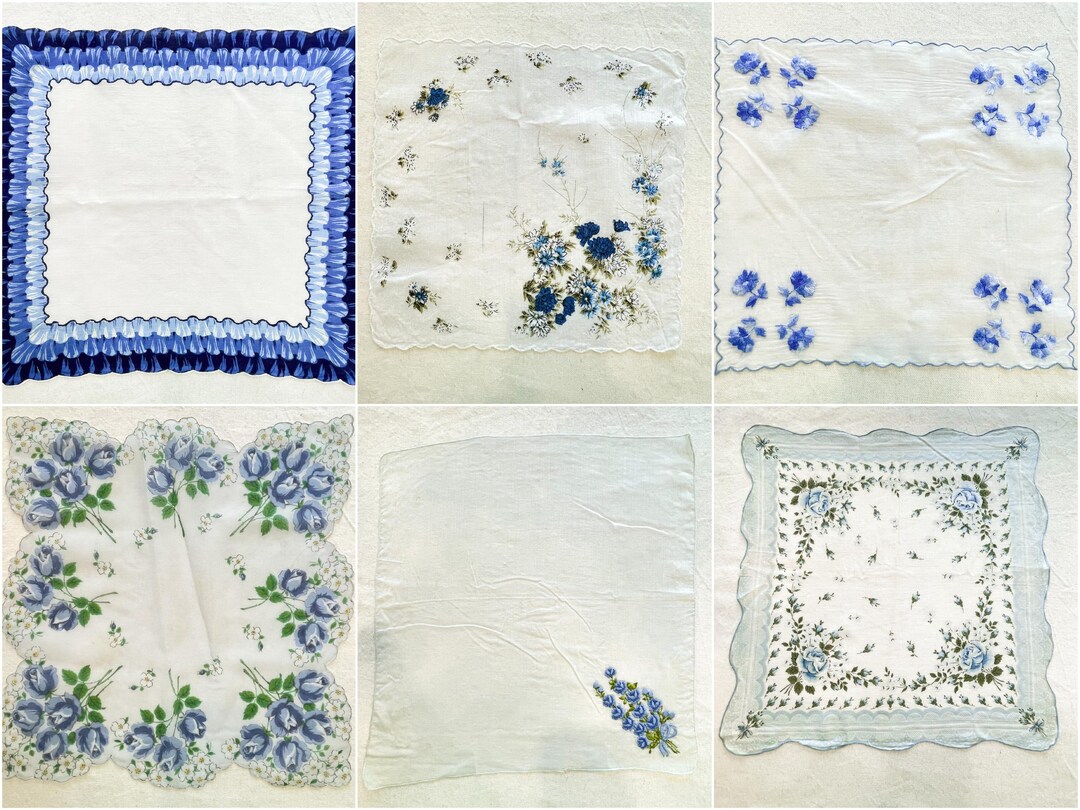 Vintage 40s/50s Hankies, Blue/white 2 Embroidered, 6 Piece Lot 14 - Etsy