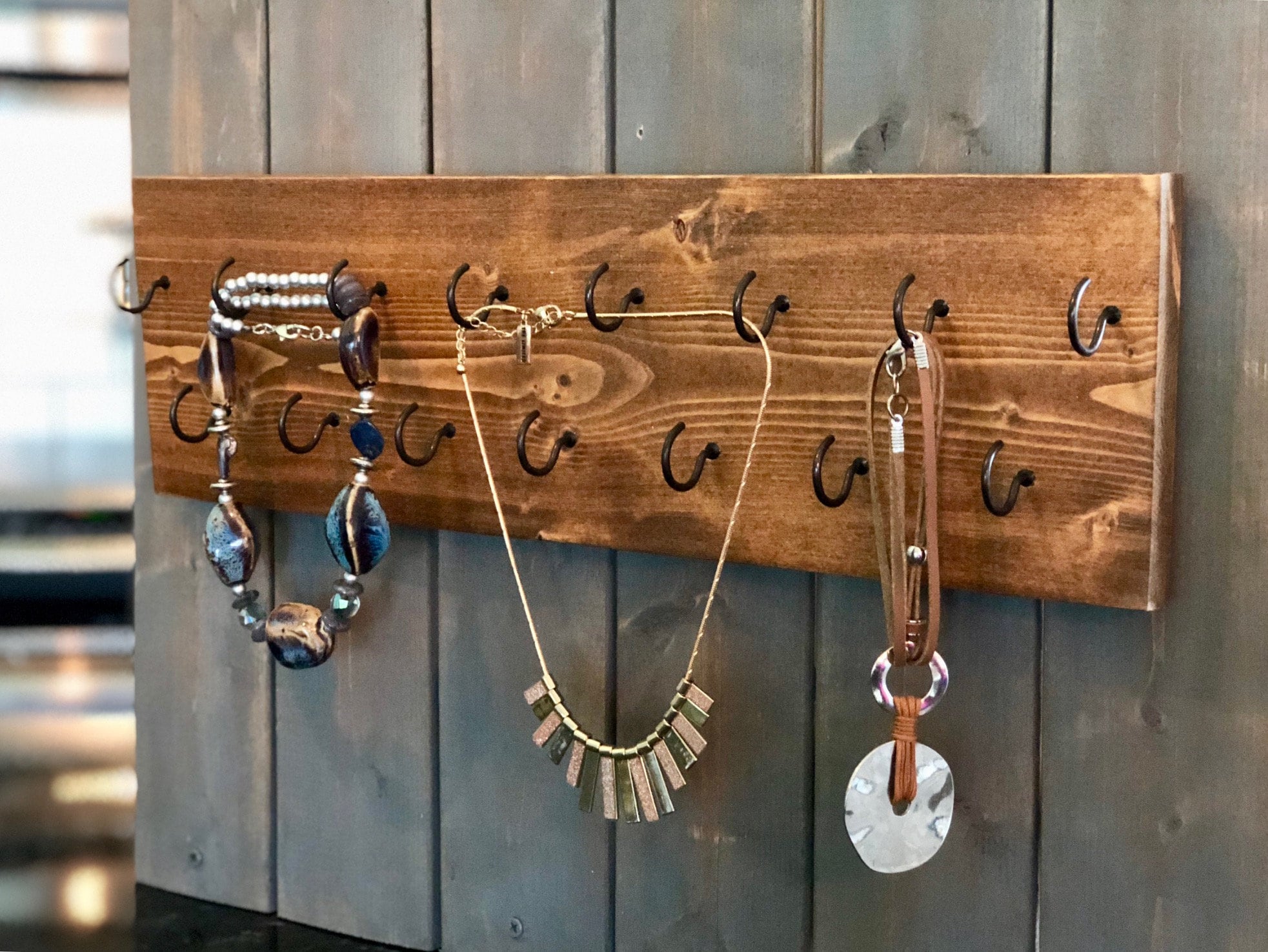 Necklace Holder, 15 Hooks, Jewelry Organizer Wall, Necklace Storage ...
