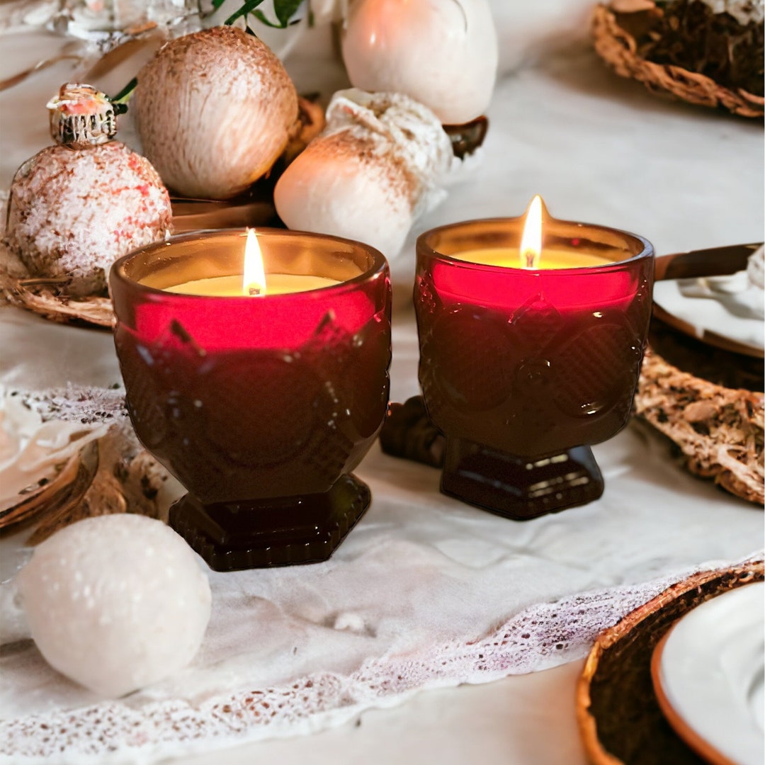 Vintage Ruby Glass Soy Candles: Cranberry Marmalade Scent, Set of 2 - Etsy