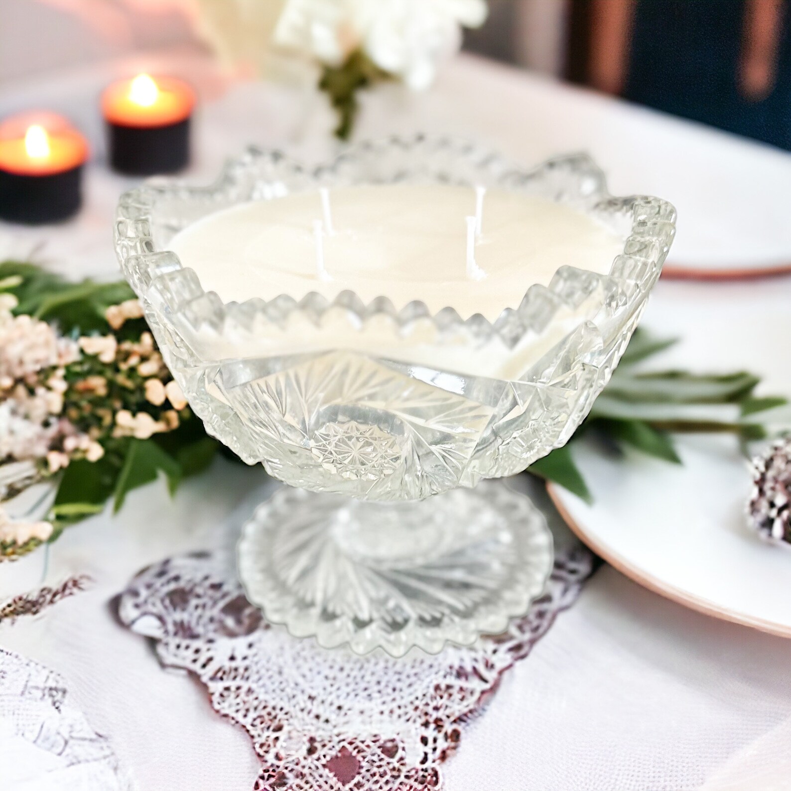 Vintage Smith Glass Compote Soy Candle, Aztec Heritage, Sea Salt ...