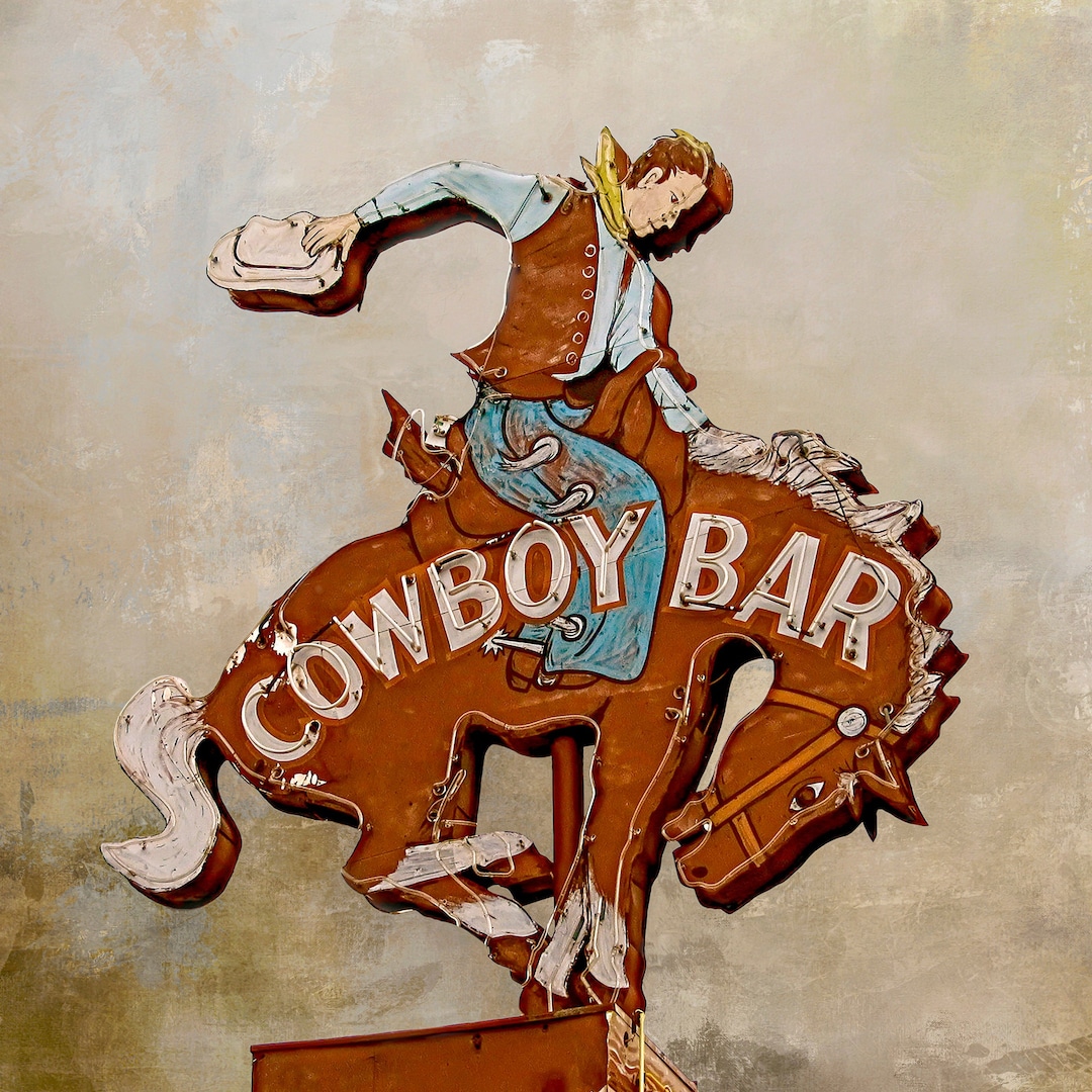 Western Neon Sign Photo, Wyoming Cowboy Bar Photo, Bar Wall Decor ...