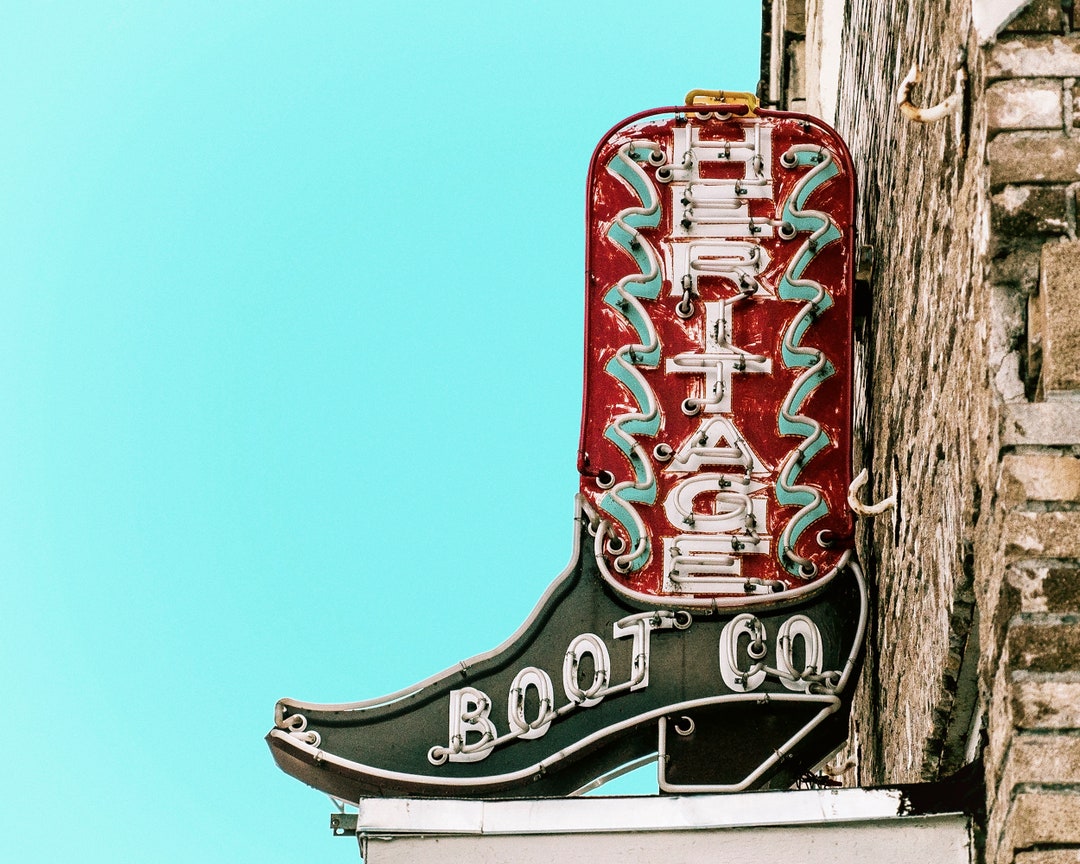 Heritage Boot Co. Vintage Neon Sign Photo, Austin Texas Wall Art ...