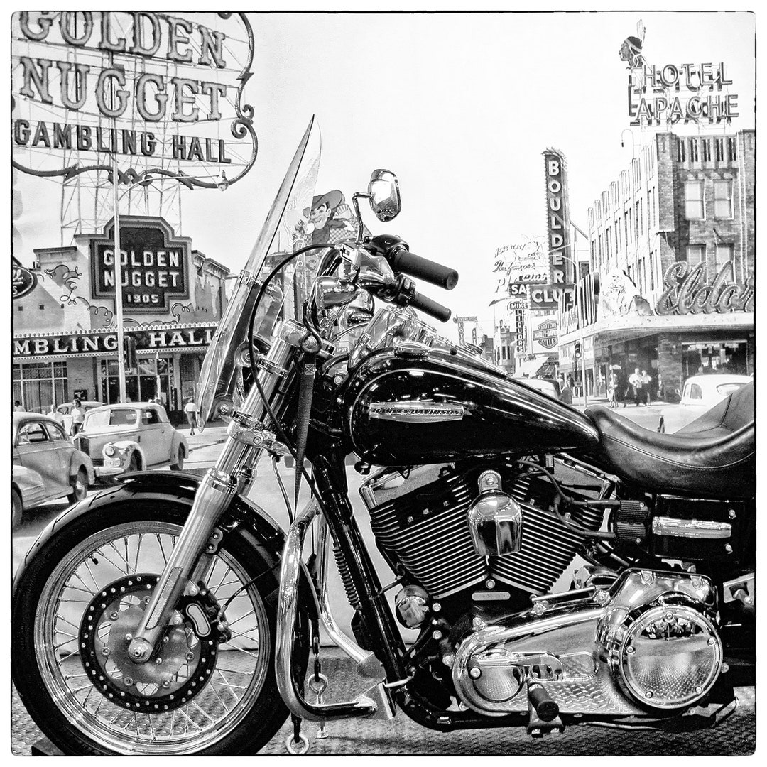 Harley Davidson, Black & White Harley Photo, Las Vegas Golden Nugget ...
