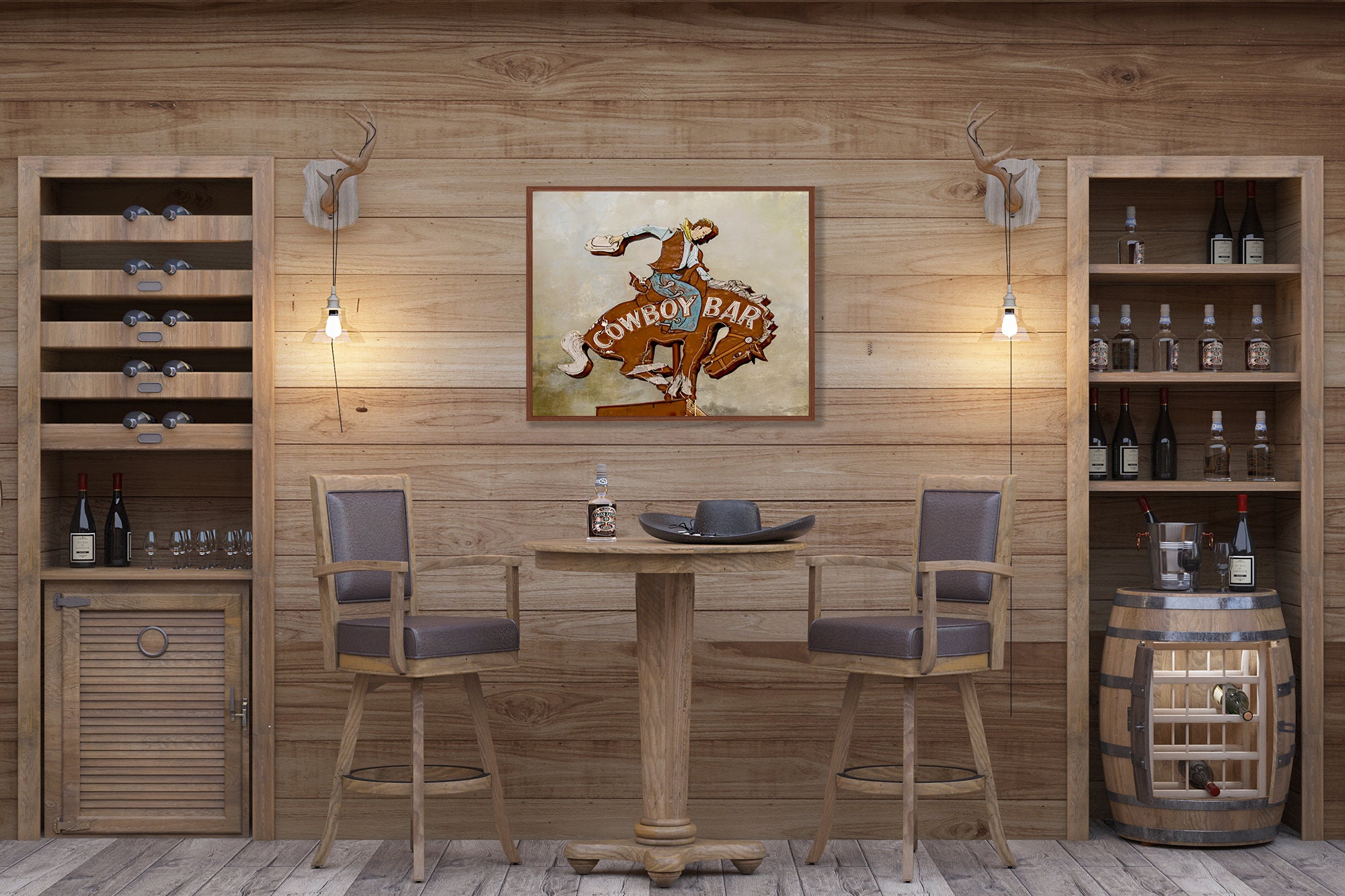 Western Neon Sign Photo, Wyoming Cowboy Bar Photo, Bar Wall Decor ...