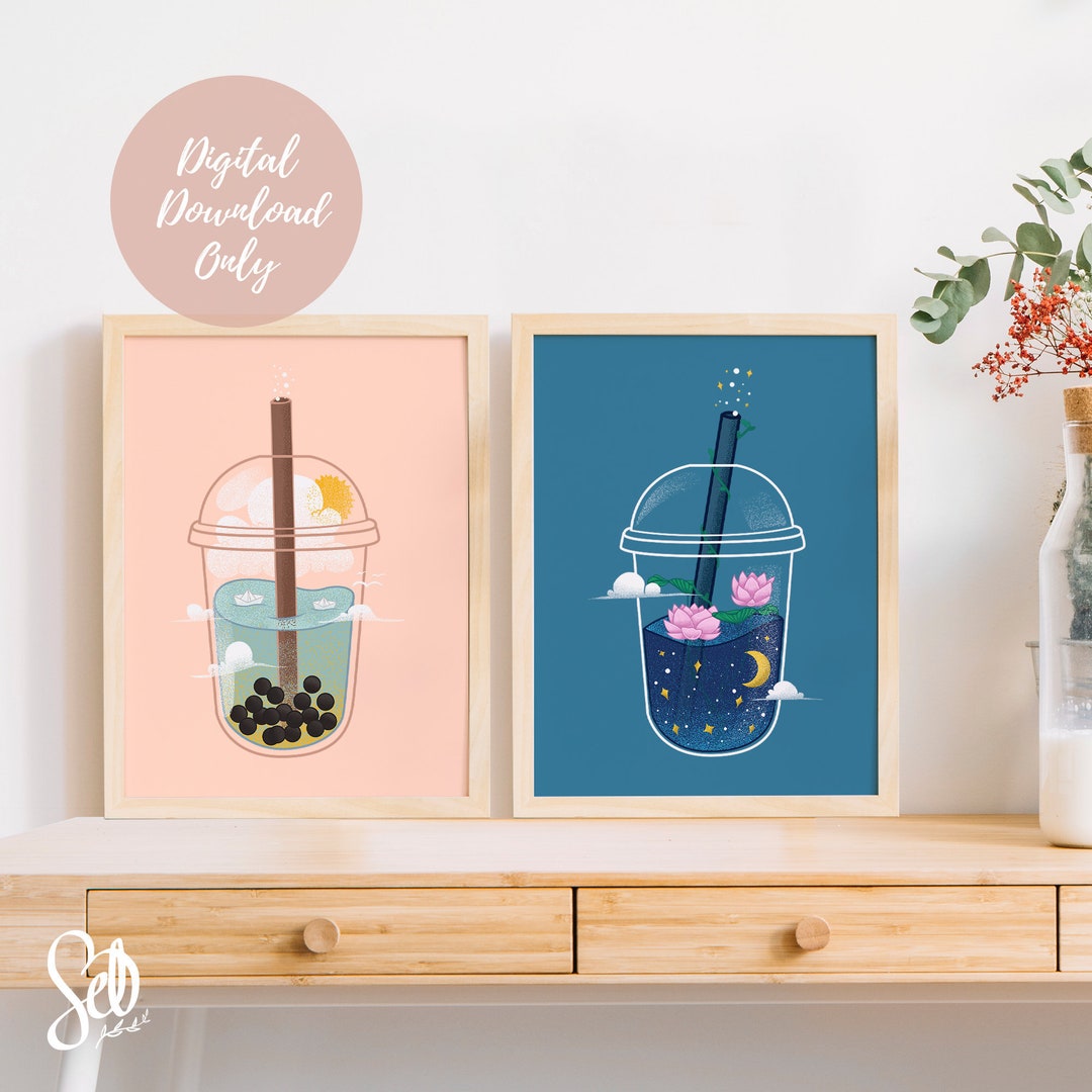 Milk Tea Print Floral Wall Art Floral Milk Tea Printable - Etsy