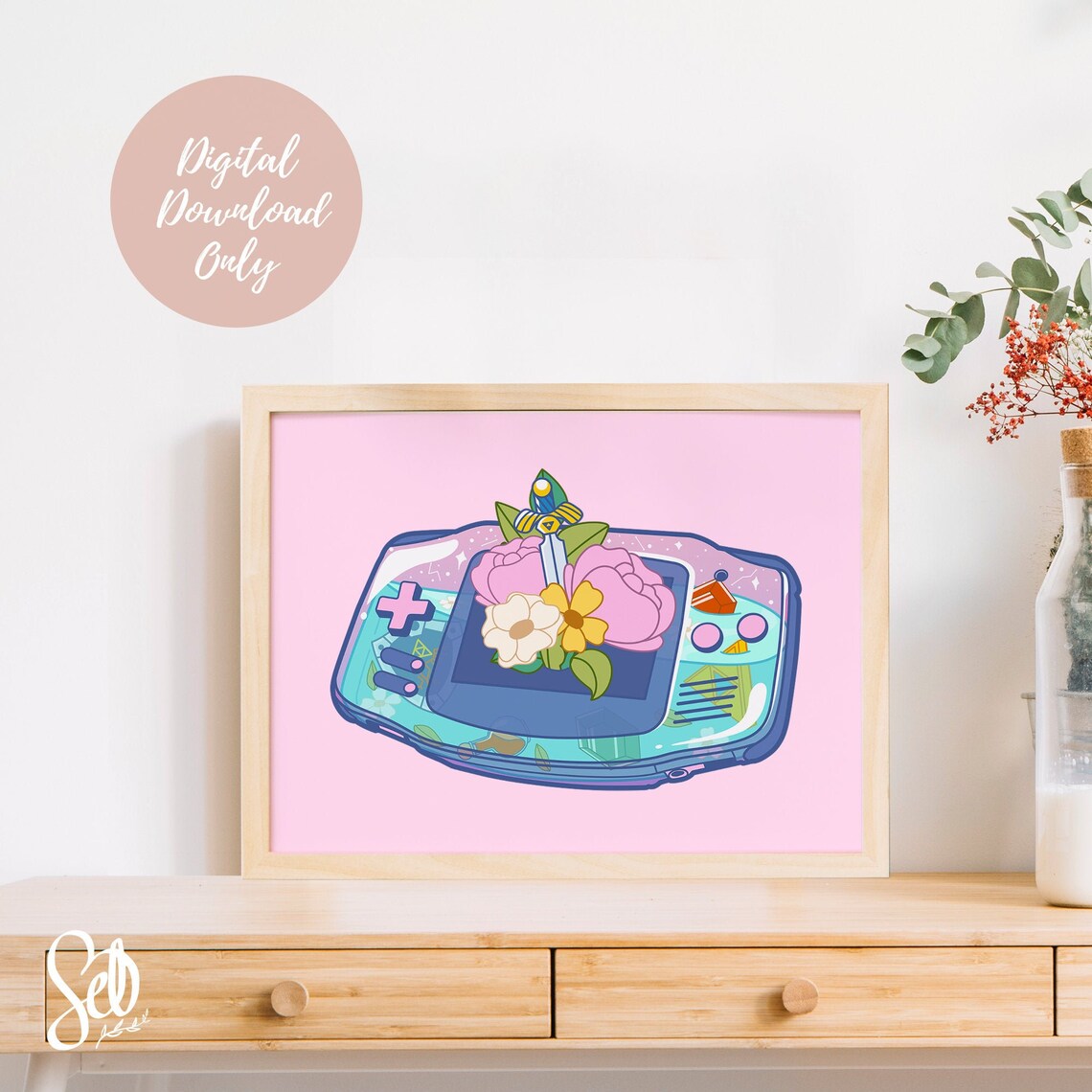 Flower Game Boy Print Game Boy Wall Art Floral Game Boy - Etsy