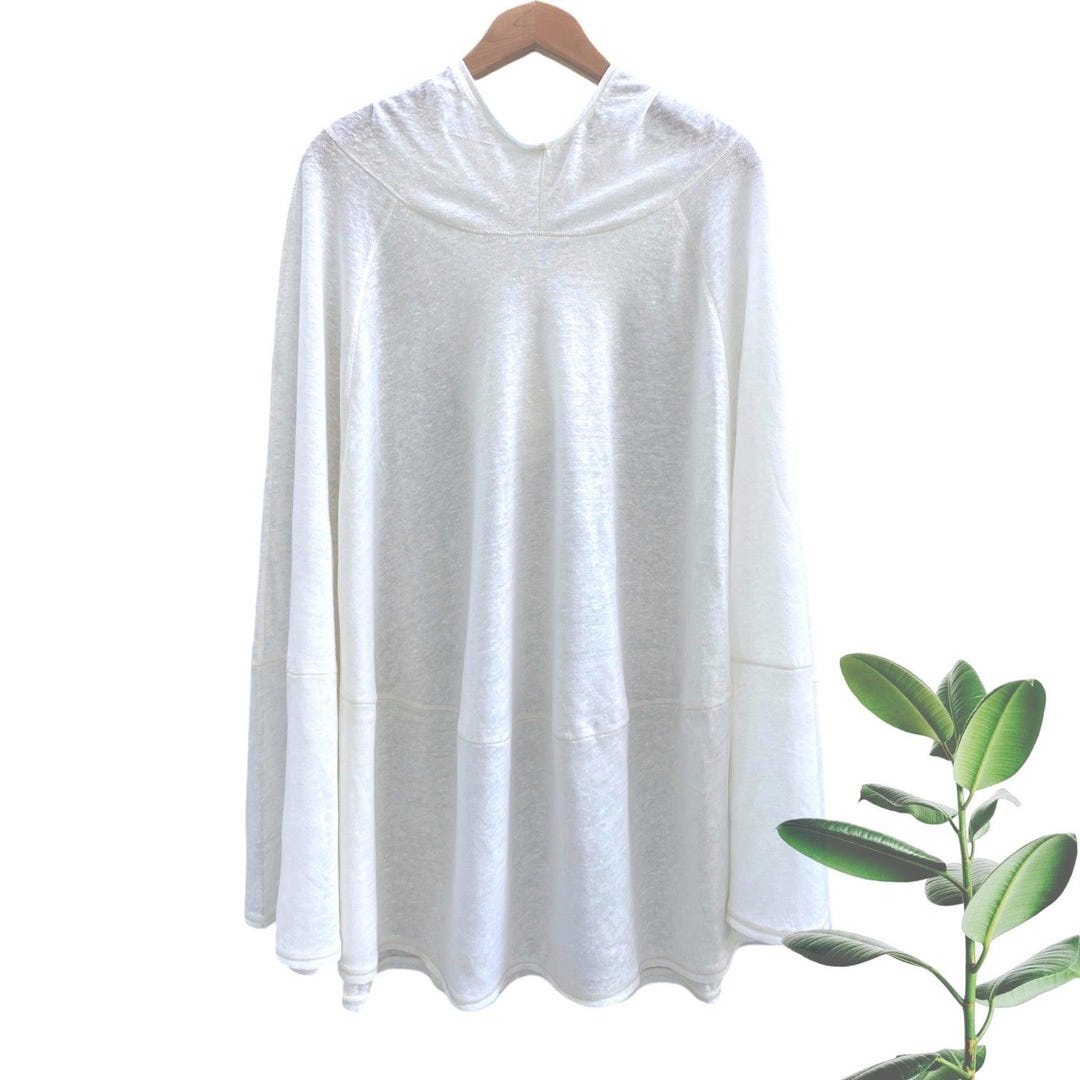 Hooded Jersey Knit Pure White Linen Poncho Cape for Meditation ...